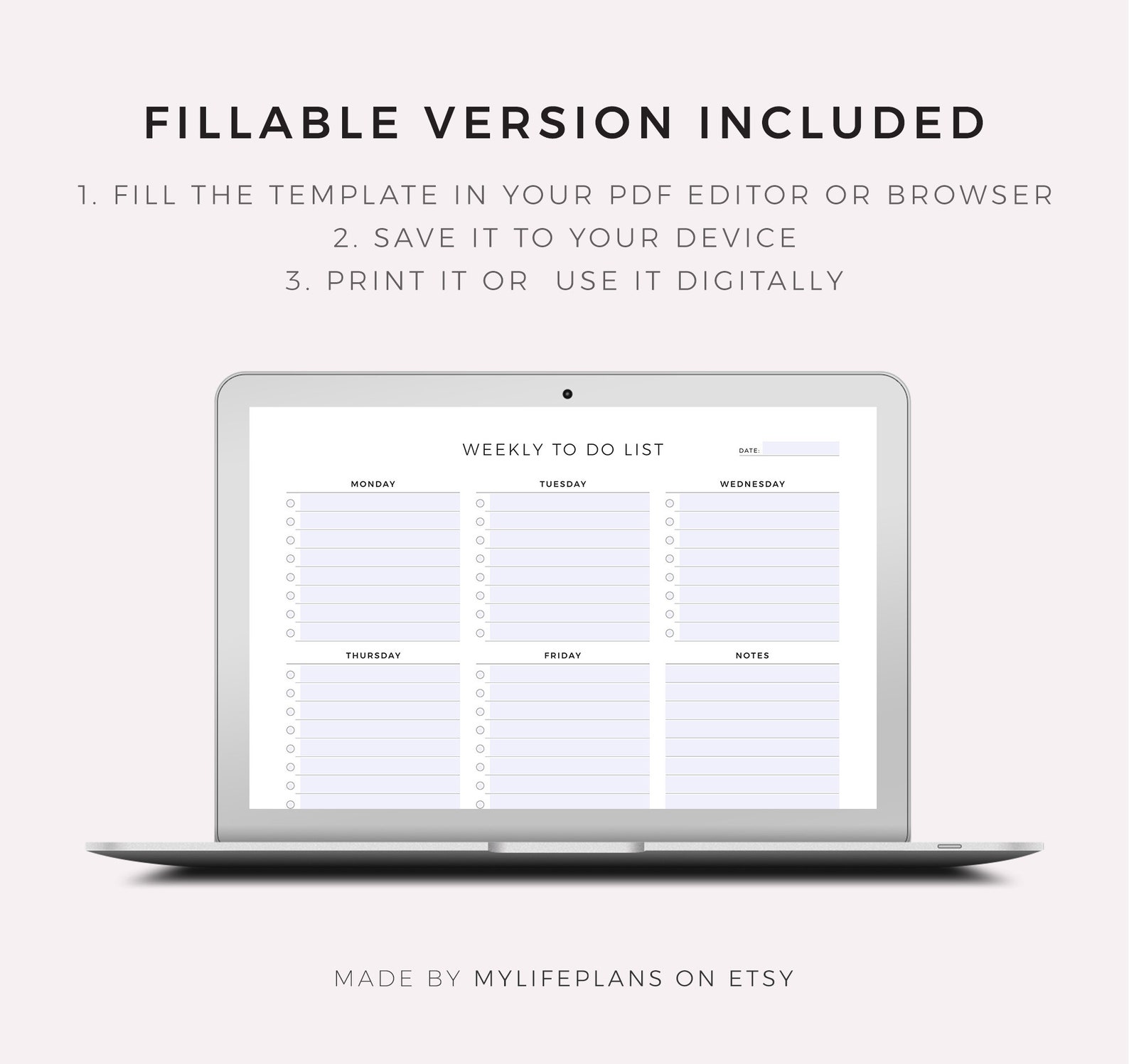 Five Day Week to Do List Printable Landscape Weekly Task - Etsy