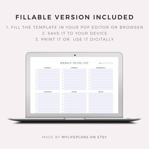 Five Day Week to Do List Printable Landscape, Weekly Task List, Week at ...