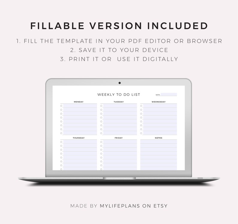 Five Day Week to Do List Printable Landscape, Weekly Task List, Week at ...