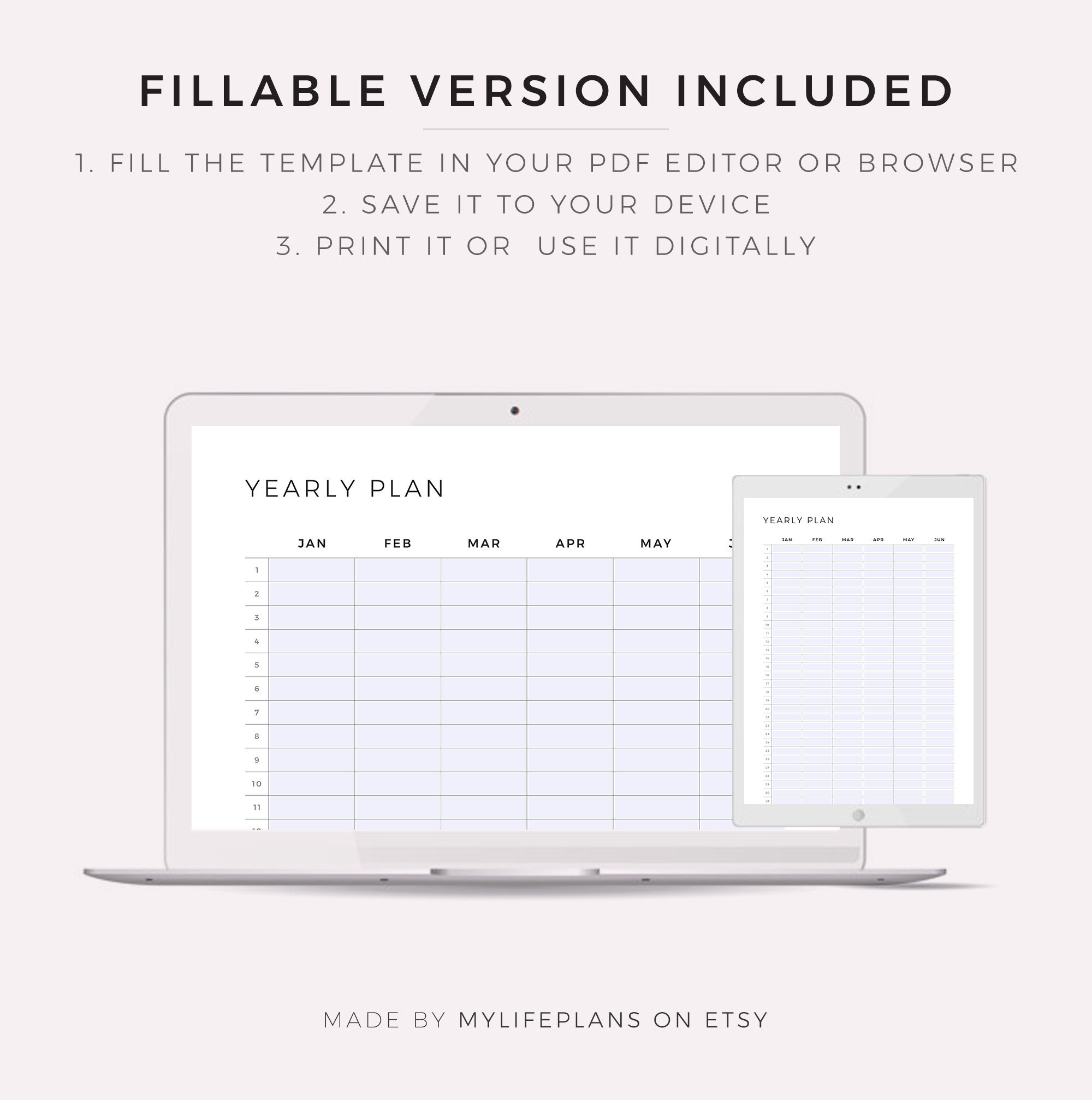 2 Page Yearly Planner Printable Year at a Glance Yearly - Etsy