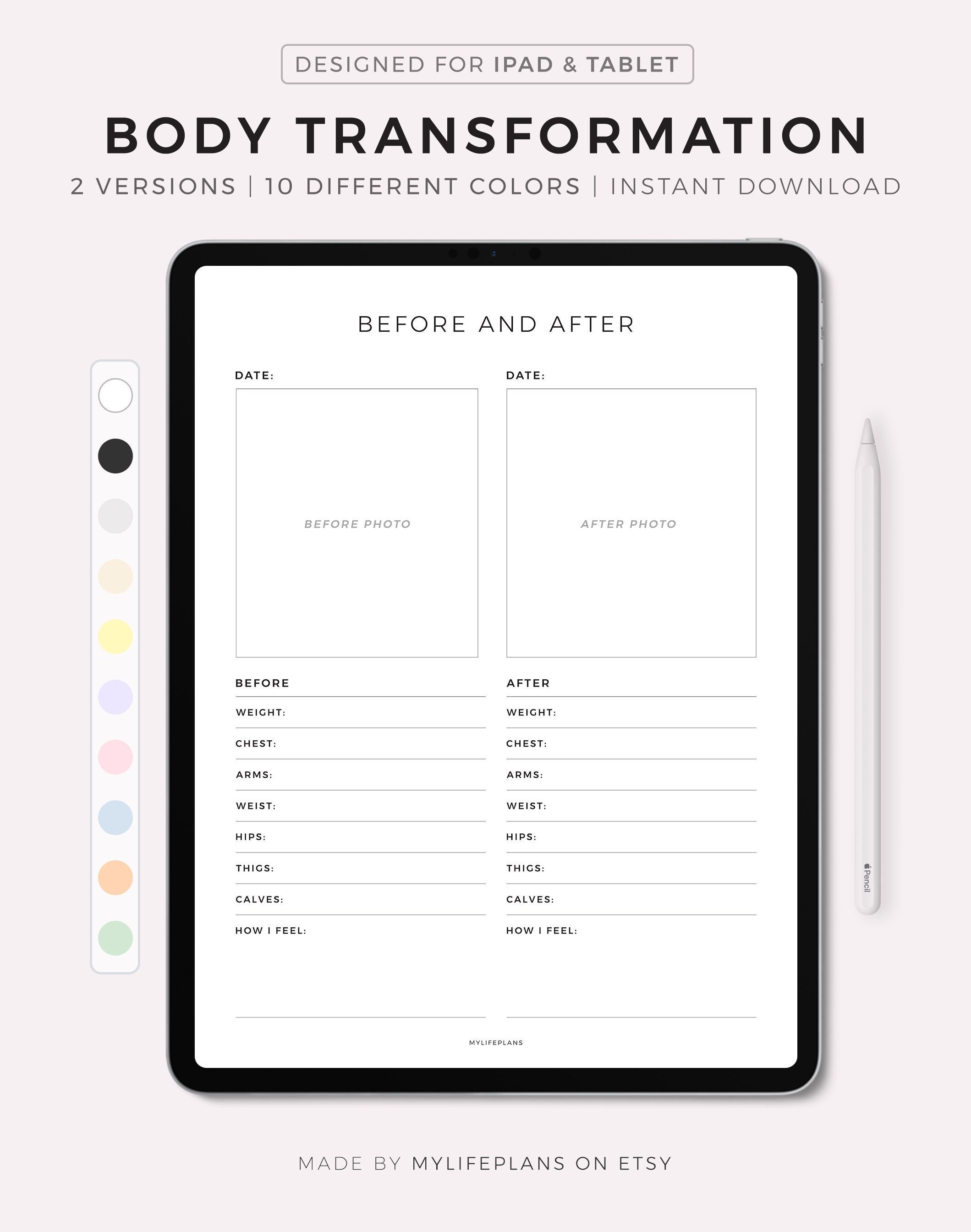 Before & After Body Transformation, Digital Template for Ipad ...