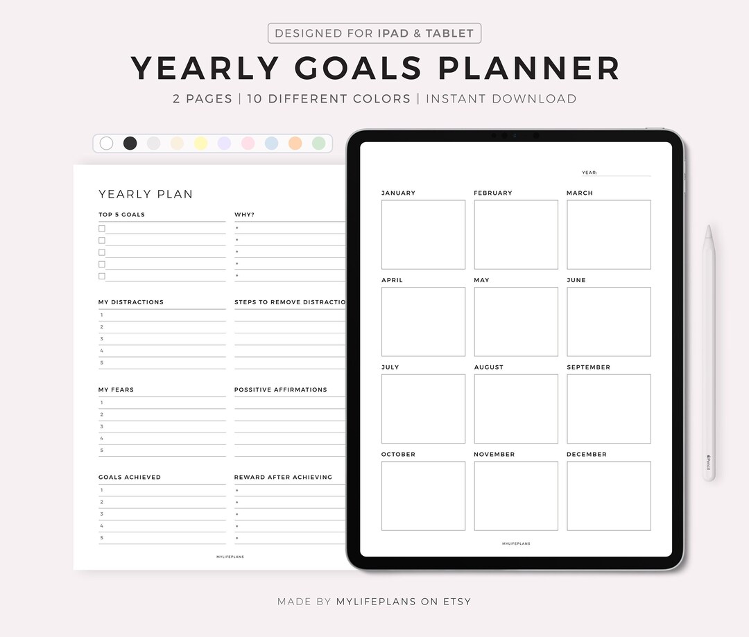 Yearly Goals Planner, Goal Setting, Goal Planning, Digital Planner for ...