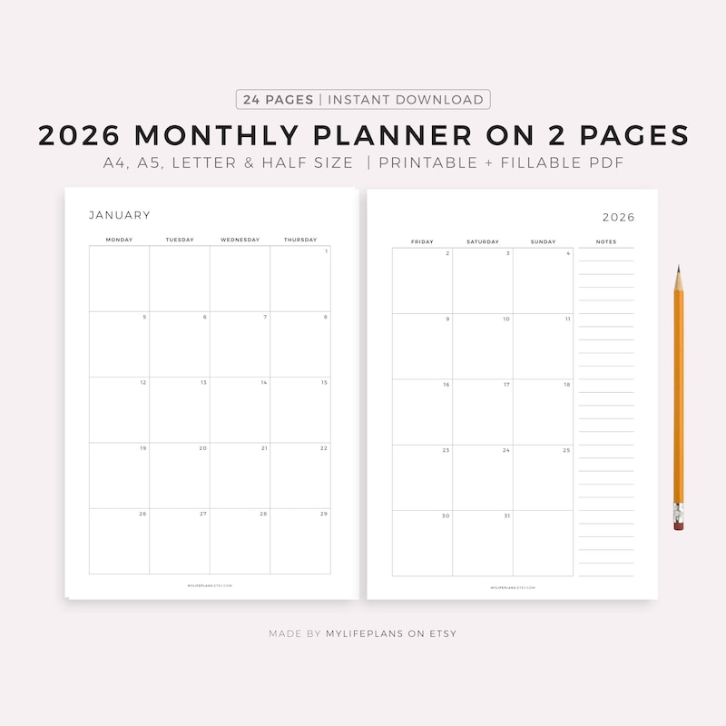 2026 Planner Book Monthly - Etsy