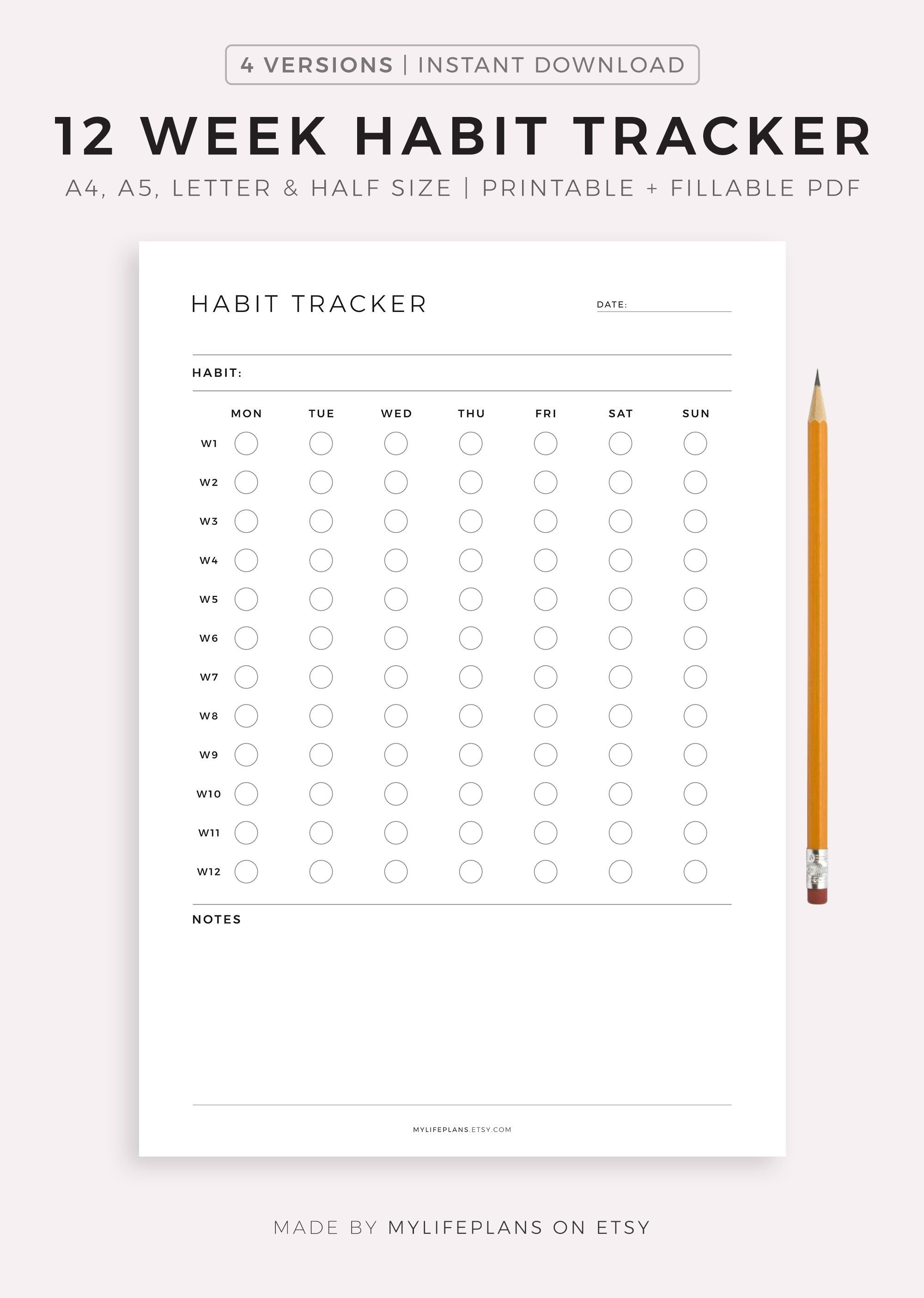 12 Week Habit Tracker Printable Habit Planner Routine - Etsy