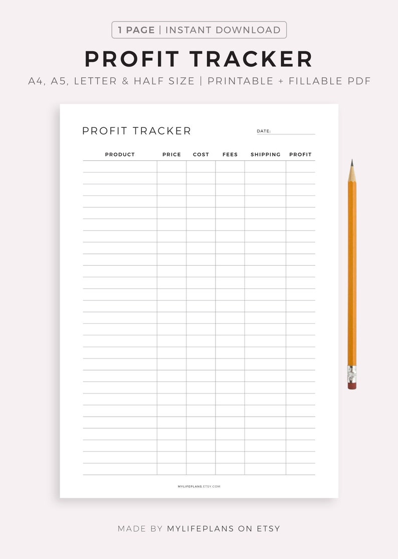 Profit Tracker Printable Sales Profit Log Profit Calculator - Etsy