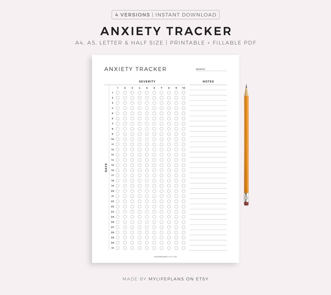 Anxiety Tracker Printable Template, Track Daily Anxiety Levels, Anxiety ...