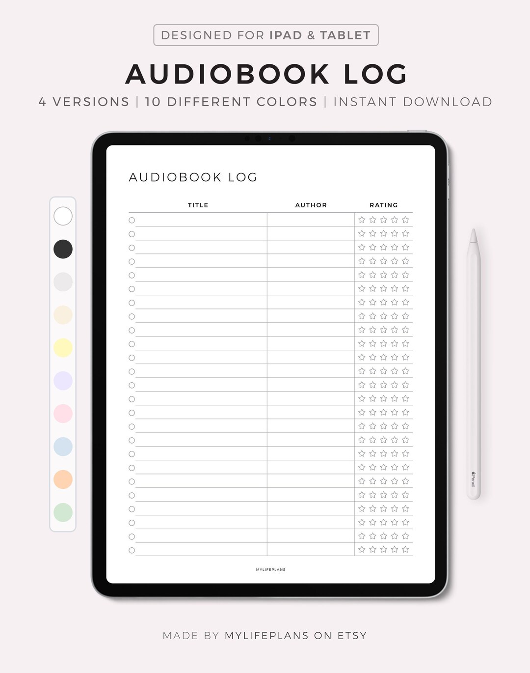Audiobook Log for iPad Tablets, Audiobook Tracker & Journal, Book ...