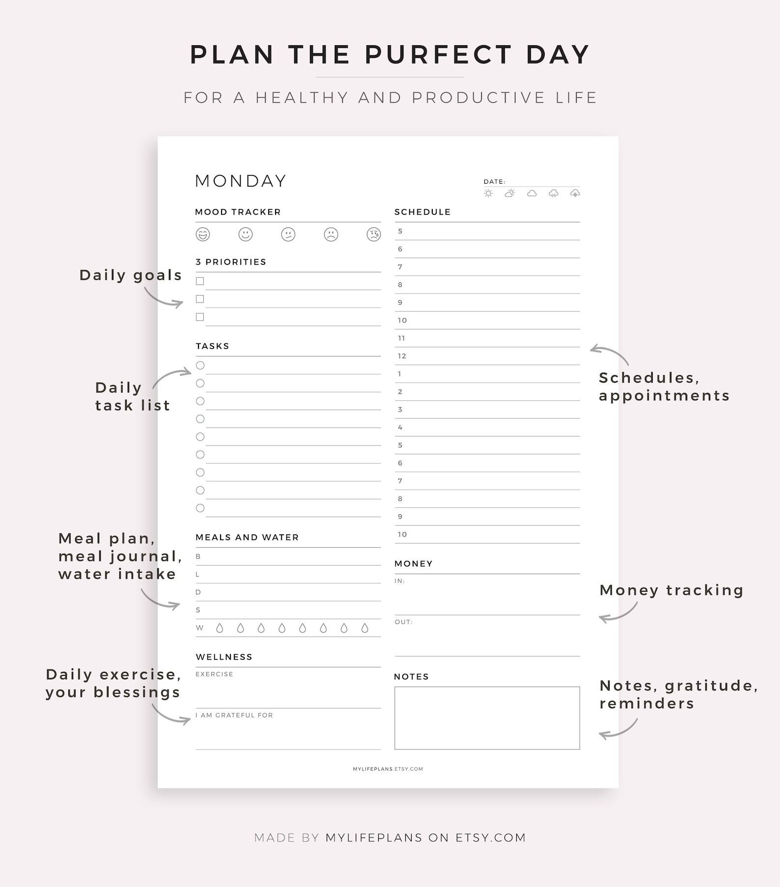 7 Day Planner Printable Daily Planner Weekly Planner Daily - Etsy