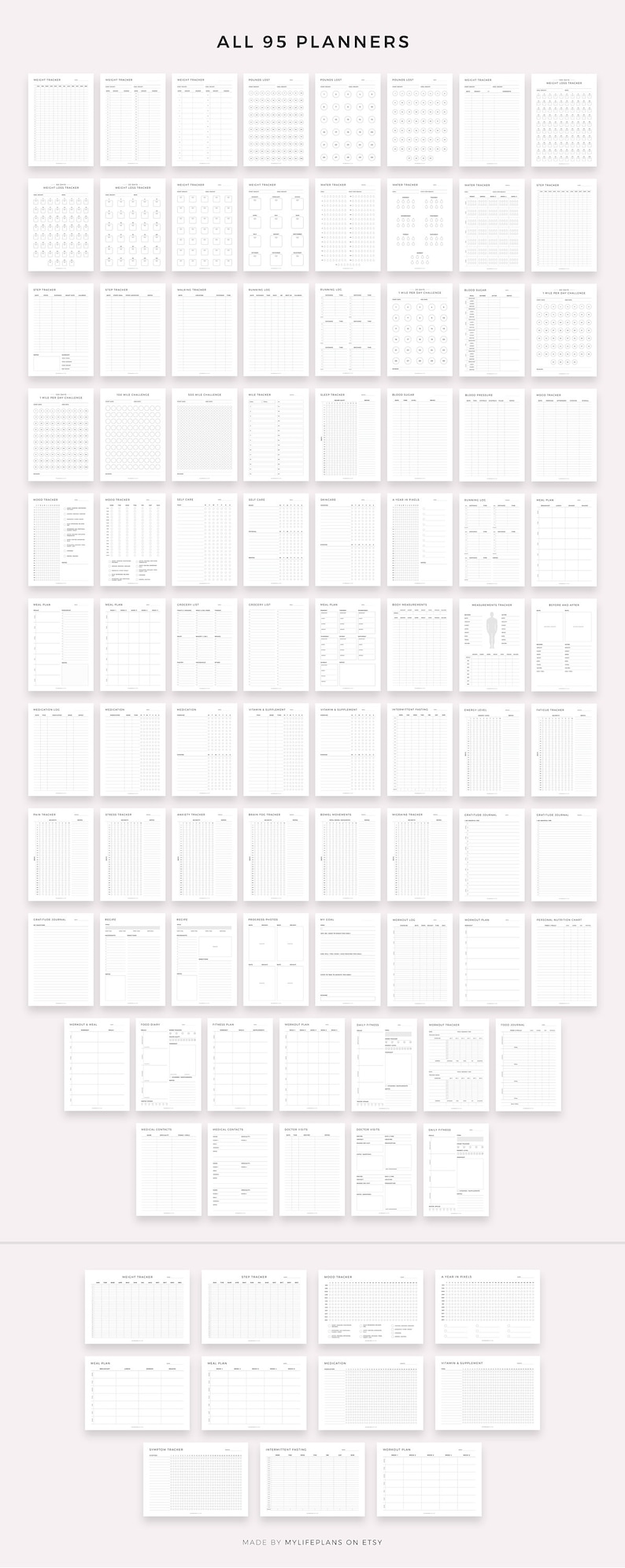 Fitness, Diet & Health Planner Inserts Bundle, A4/a5/letter/half Letter ...