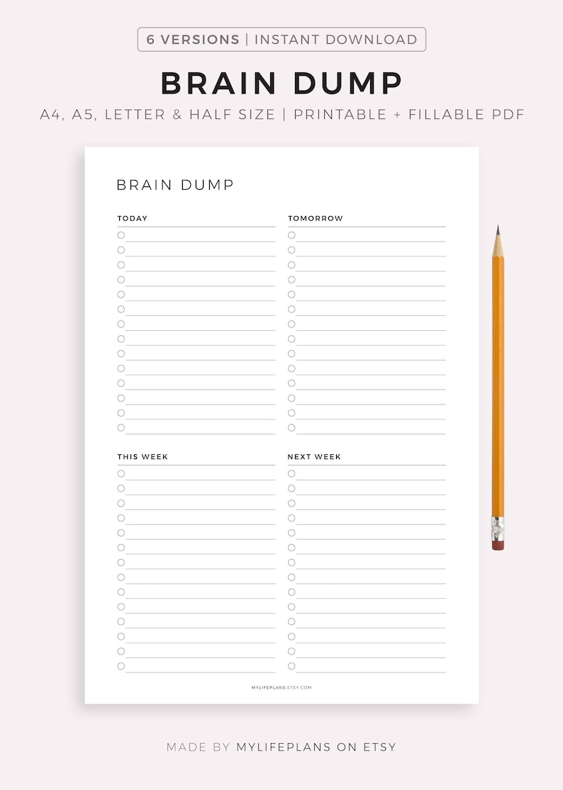 Brain Dump Printable Priorities Organizer to Do List - Etsy