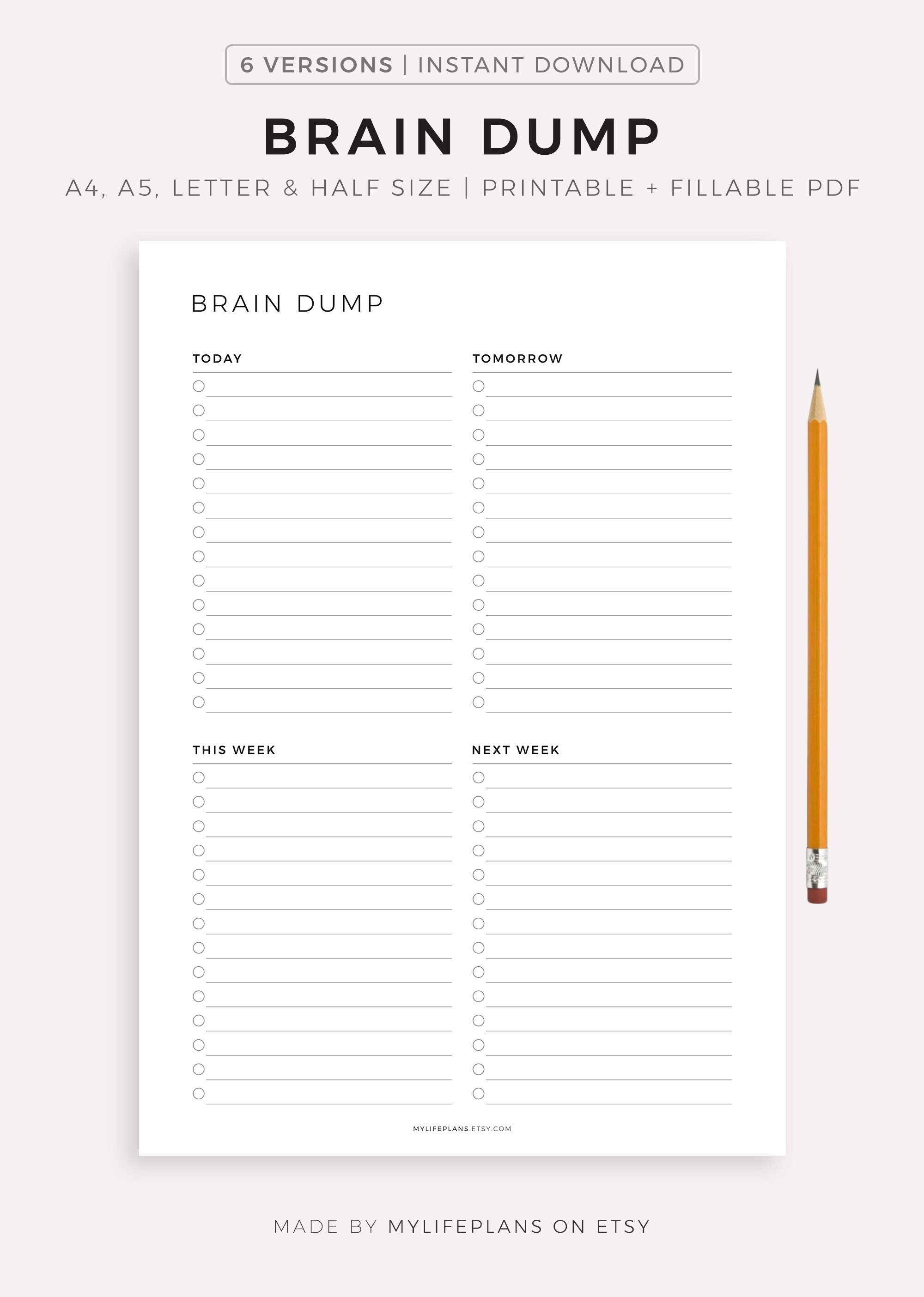 Brain Dump Printable Priorities Organizer to Do List - Etsy UK