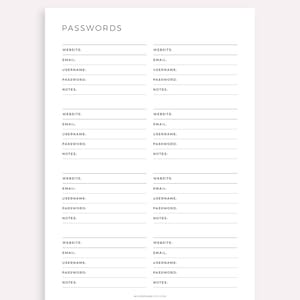 Password Tracker Printable & Fillable, Password Keeper, Password ...