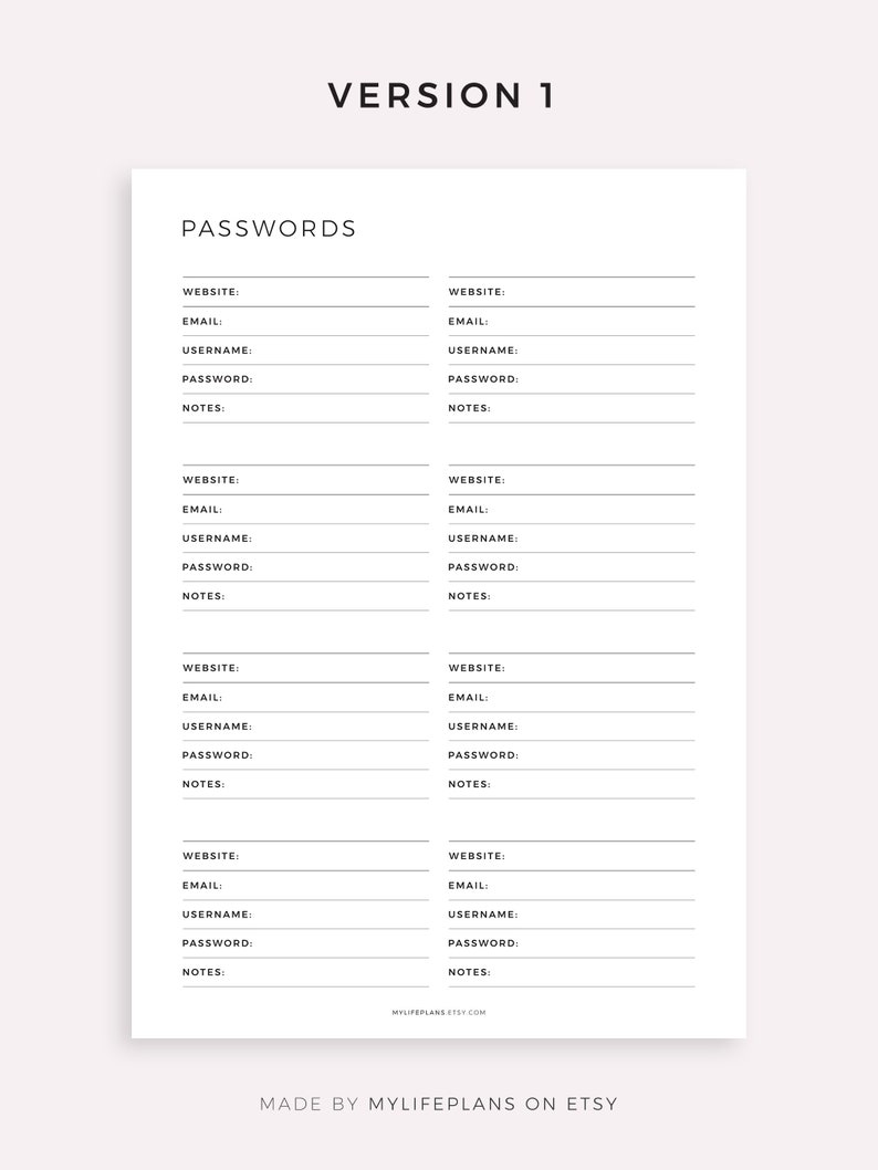 Password Tracker Printable & Fillable Password Keeper - Etsy UK