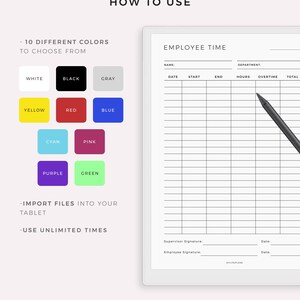 Employee Time Tracker for Remarkable Paper Pro, Instant Download - Etsy