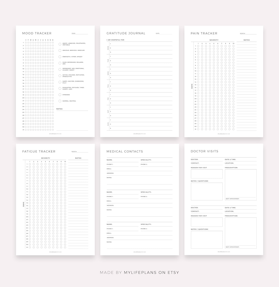 Fitness, Diet & Health Planner Inserts Bundle, A4/a5/letter/half Letter ...
