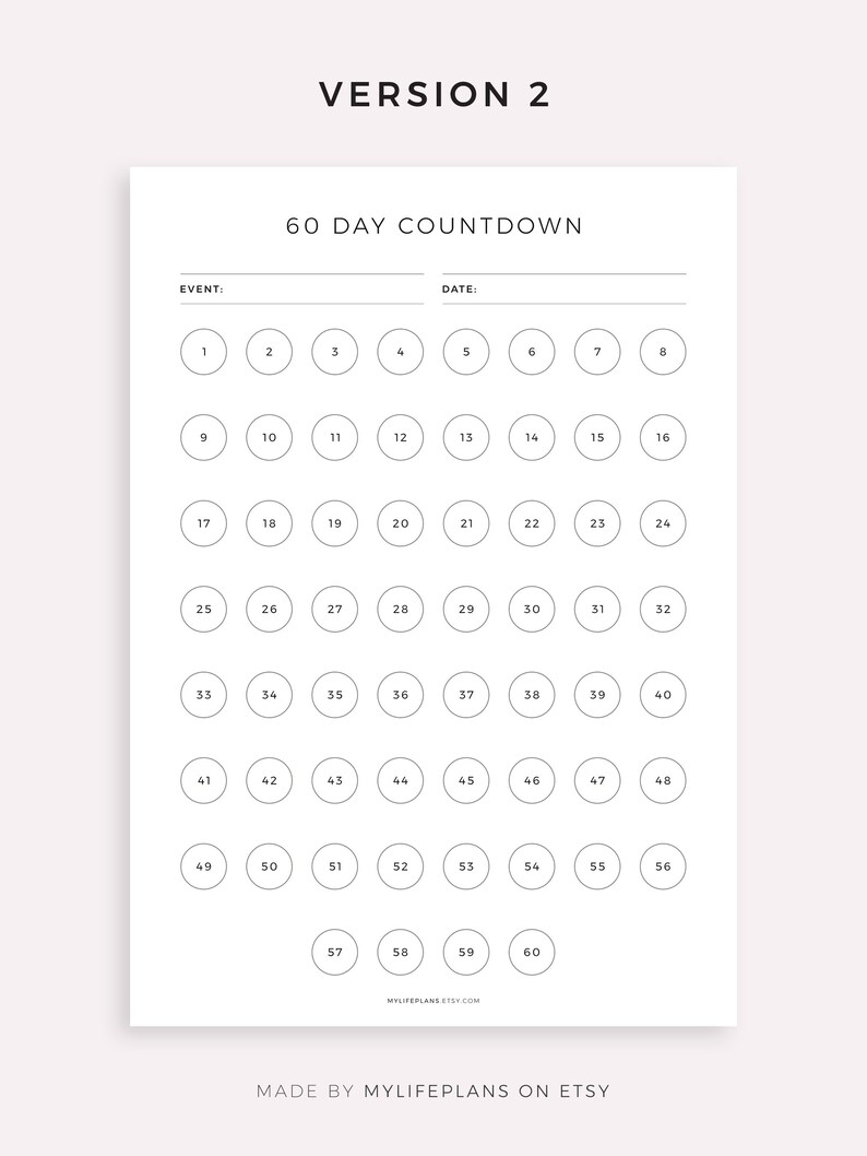 30 60 100 Day Countdown Tracker to Vacation Birthday - Etsy