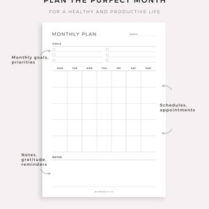 Monthly Goal Planner Printable, Fillable Monthly Planner, Monday and ...