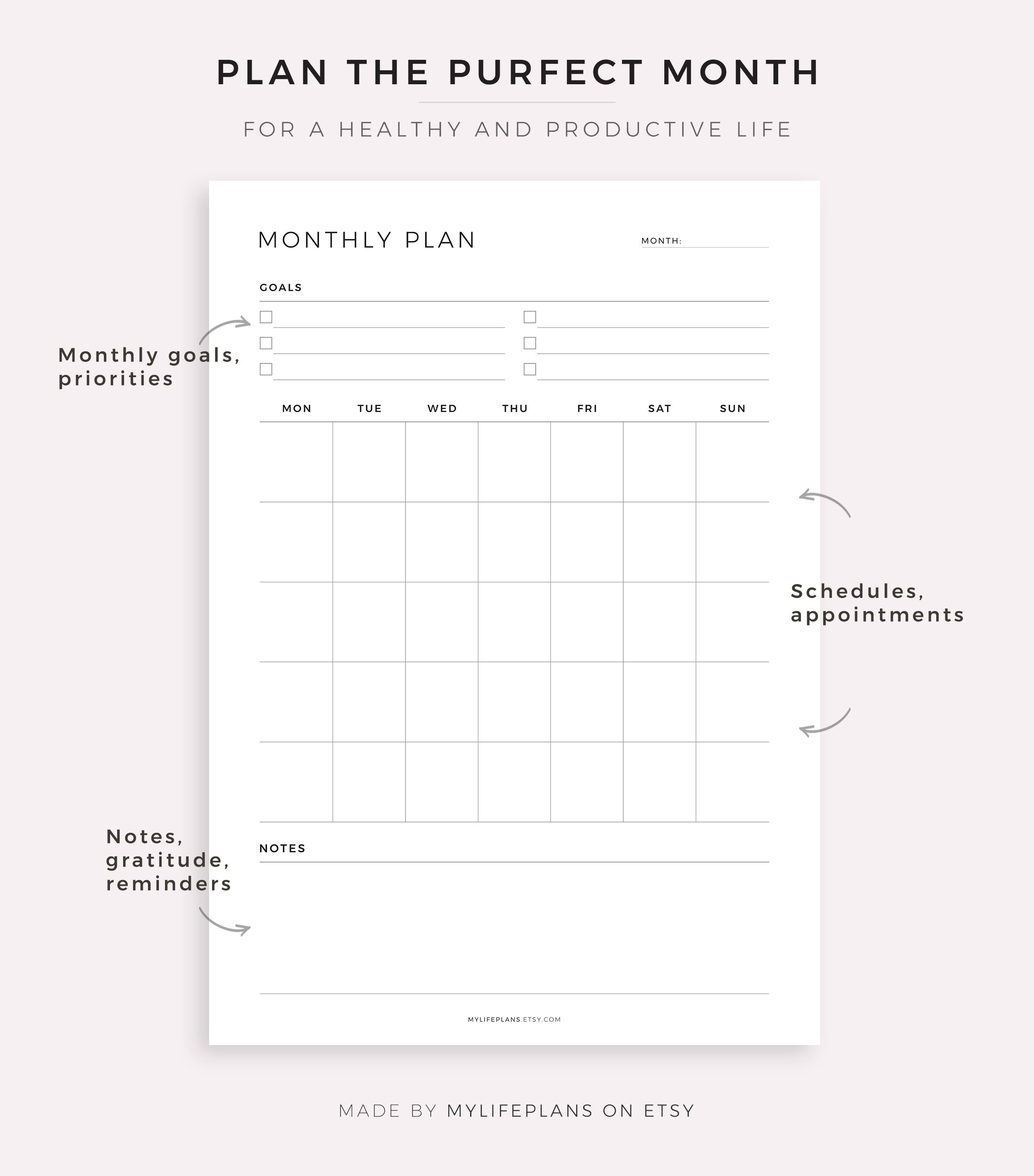 Monthly Goal Planner Printable Fillable Monthly Planner - Etsy