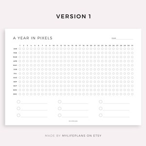 Digital A Year in Pixels Template Landscape - Mood Tracker, Exercise ...