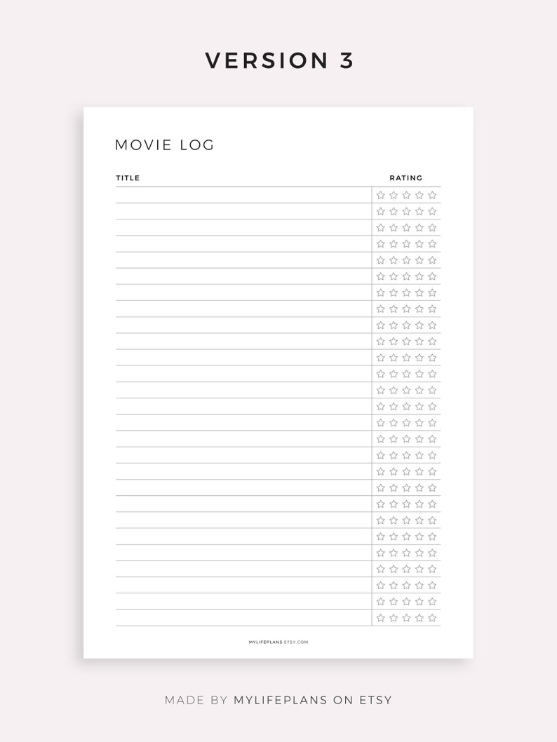 Movie Log Printable, Movies to Watch, Movies I've Watched, Movie ...