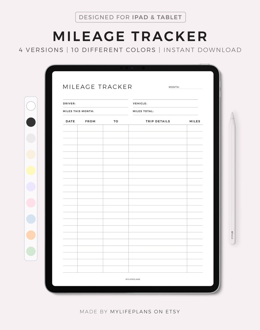 Digital Mileage Tracker, Work Trip Miles Tracker, Business Mileage Log ...