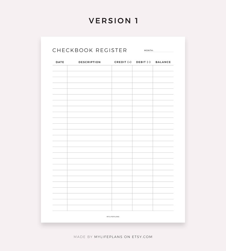 Digital Checbook Register, Check Transaction Tracker, Checkbook Log ...