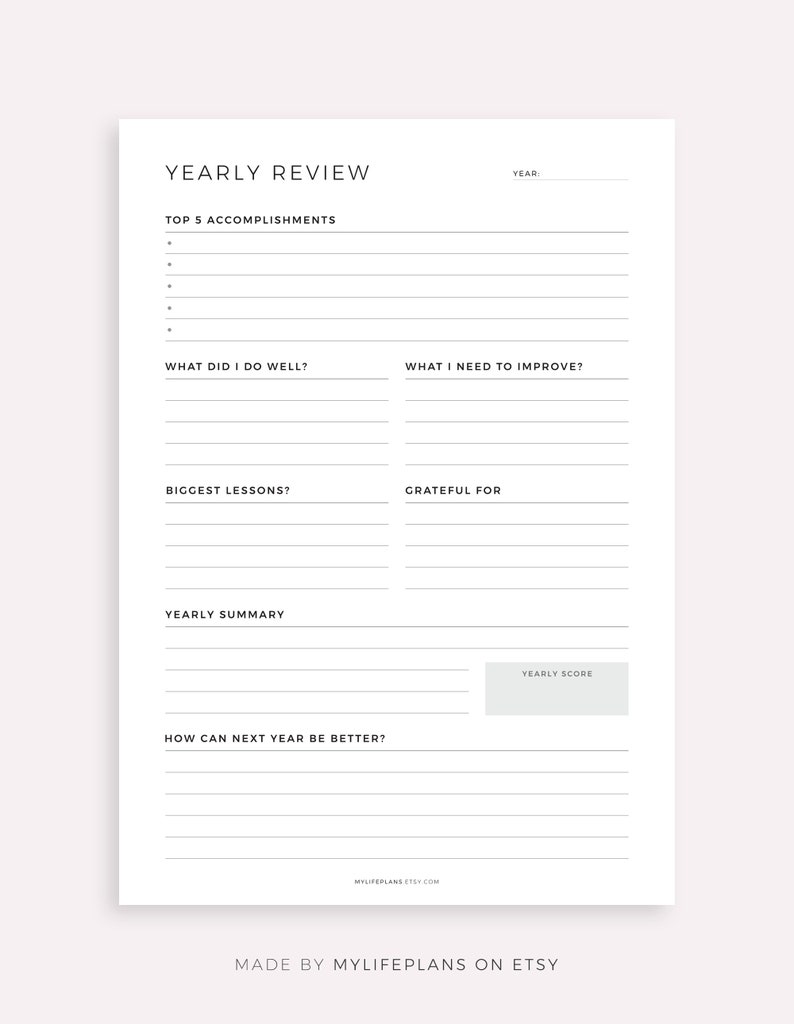 Yearly Review, Yearly Reflection, Annual Review, Yearly Goals Review ...