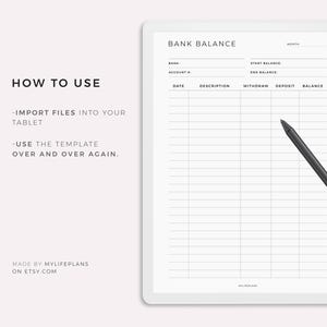 Bank Balance Template for Supernote A5X2/A5X/A5/A6X2/A6X/A6, Instant ...