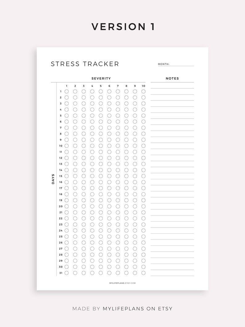 Monthly Stress Tracker Printable Template, Track Daily Stress Levels ...