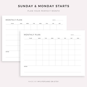 Undated Monthly Planner Printable Landscape, Monthly Agenda, Monthly ...