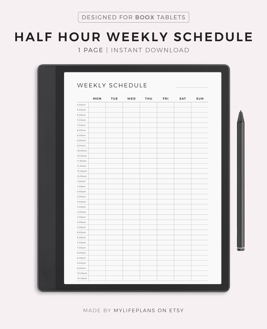 Half Hour Weekly Schedule for Boox Note Series / Tab Series / Go 10.3 ...