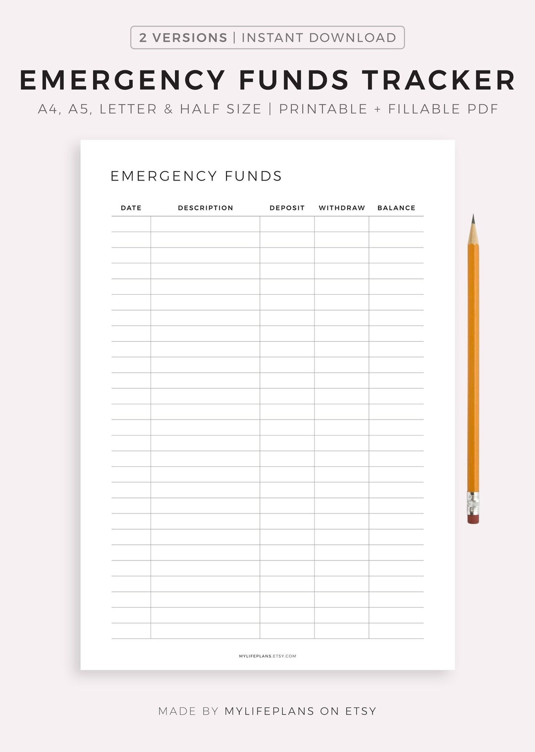 Emergency Funds Tracker Printable, Rainy Day Savings Tracker, Financial ...