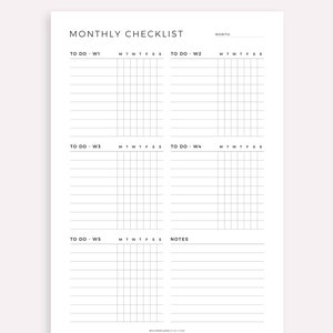 Monthly Checklist Printable & Fillable, Monthly to Do List Template ...