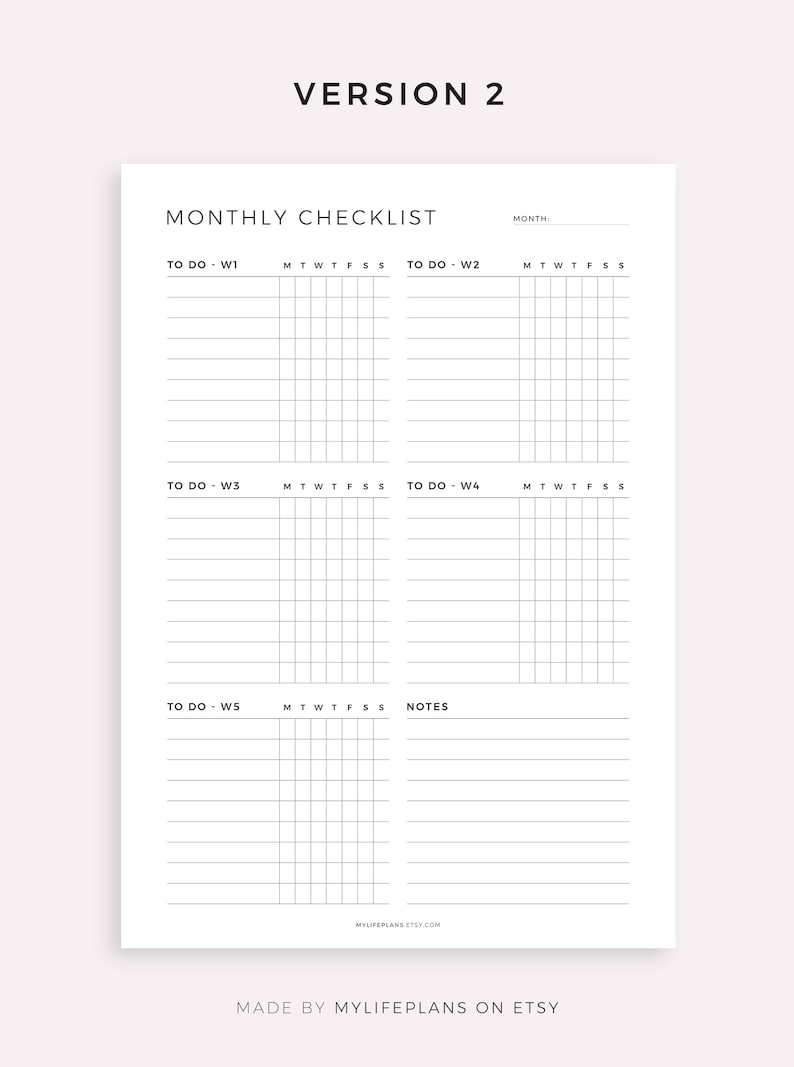 Monthly Checklist Printable & Fillable Monthly to Do List - Etsy