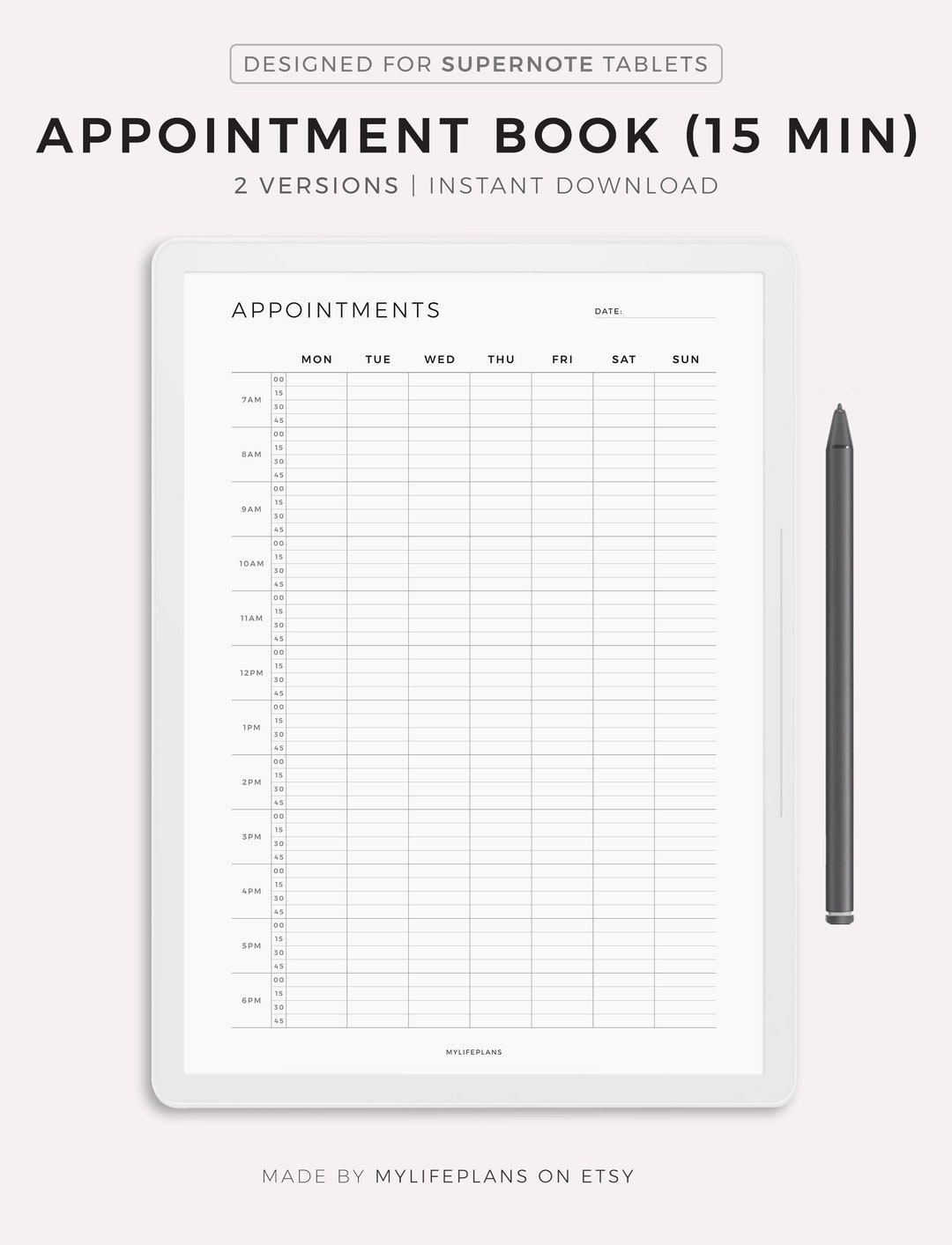 Appointment Book 15 Minute Intervals, Appointment Reminder, Meeting ...