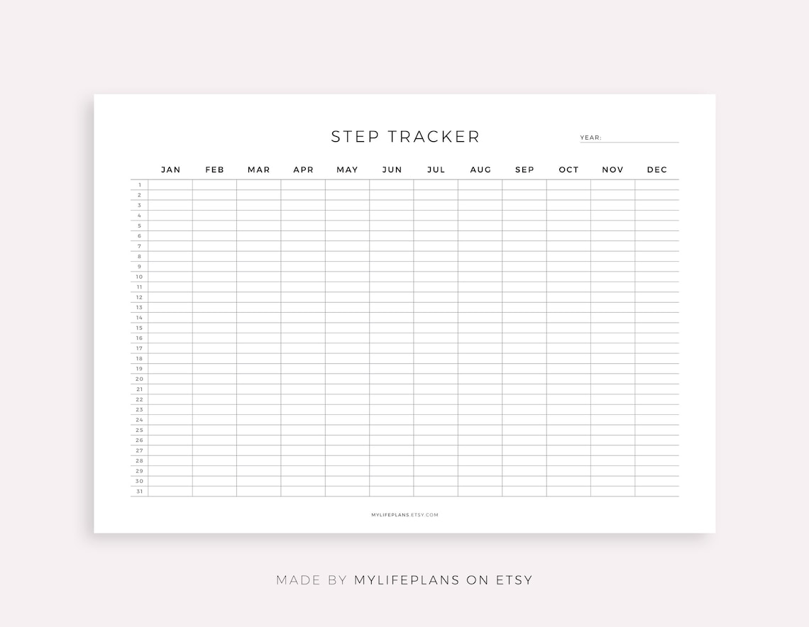 365 Day Step Tracker Printable Landscape, Daily Step Record, Exercise ...