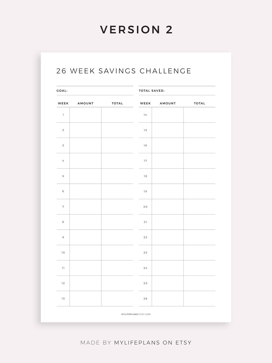 26 Week Savings Challenge Printable, Half Year Saving Plan, Savings ...