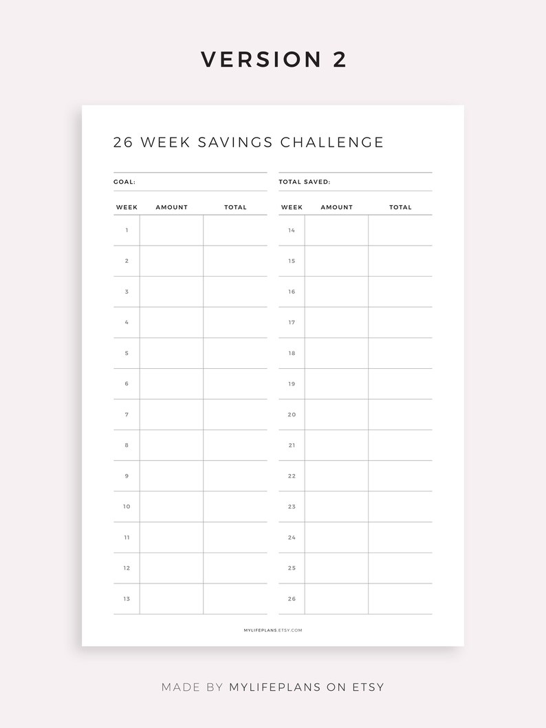 26 Week Savings Challenge Printable, Half Year Saving Plan, Savings ...