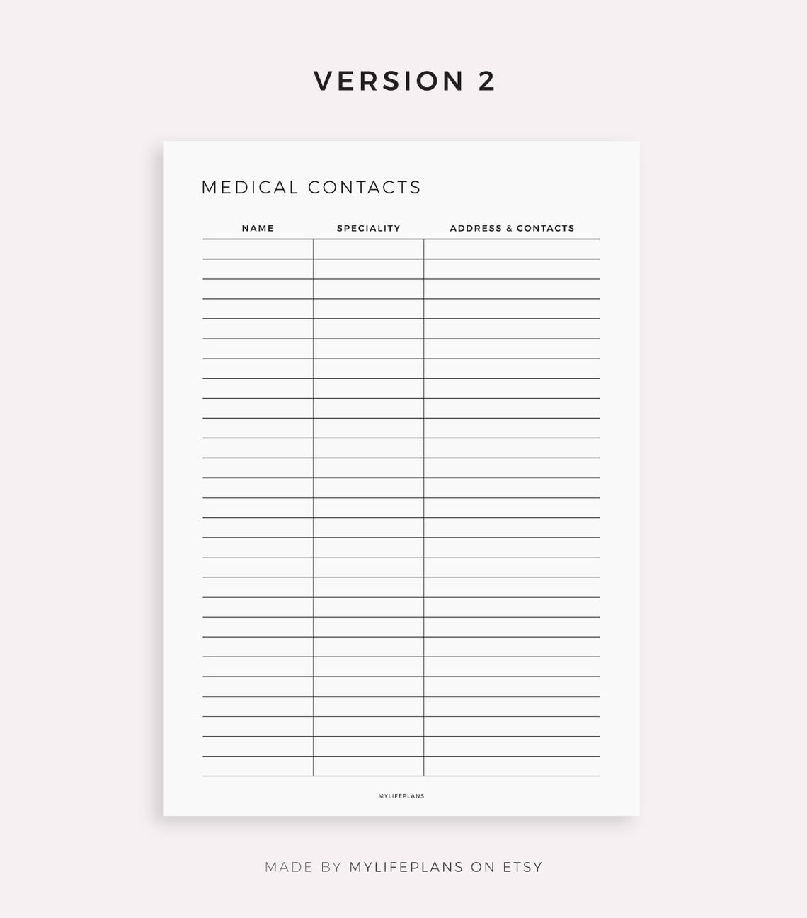 Medical Contacts List Template for Remarkable Paper Pro, Instant ...