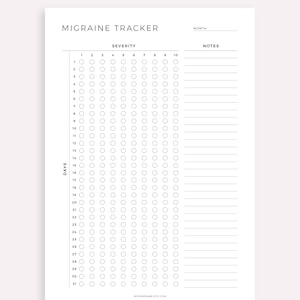 Monthly Migraine Tracker Printable Template, Headache Pain Tracker ...