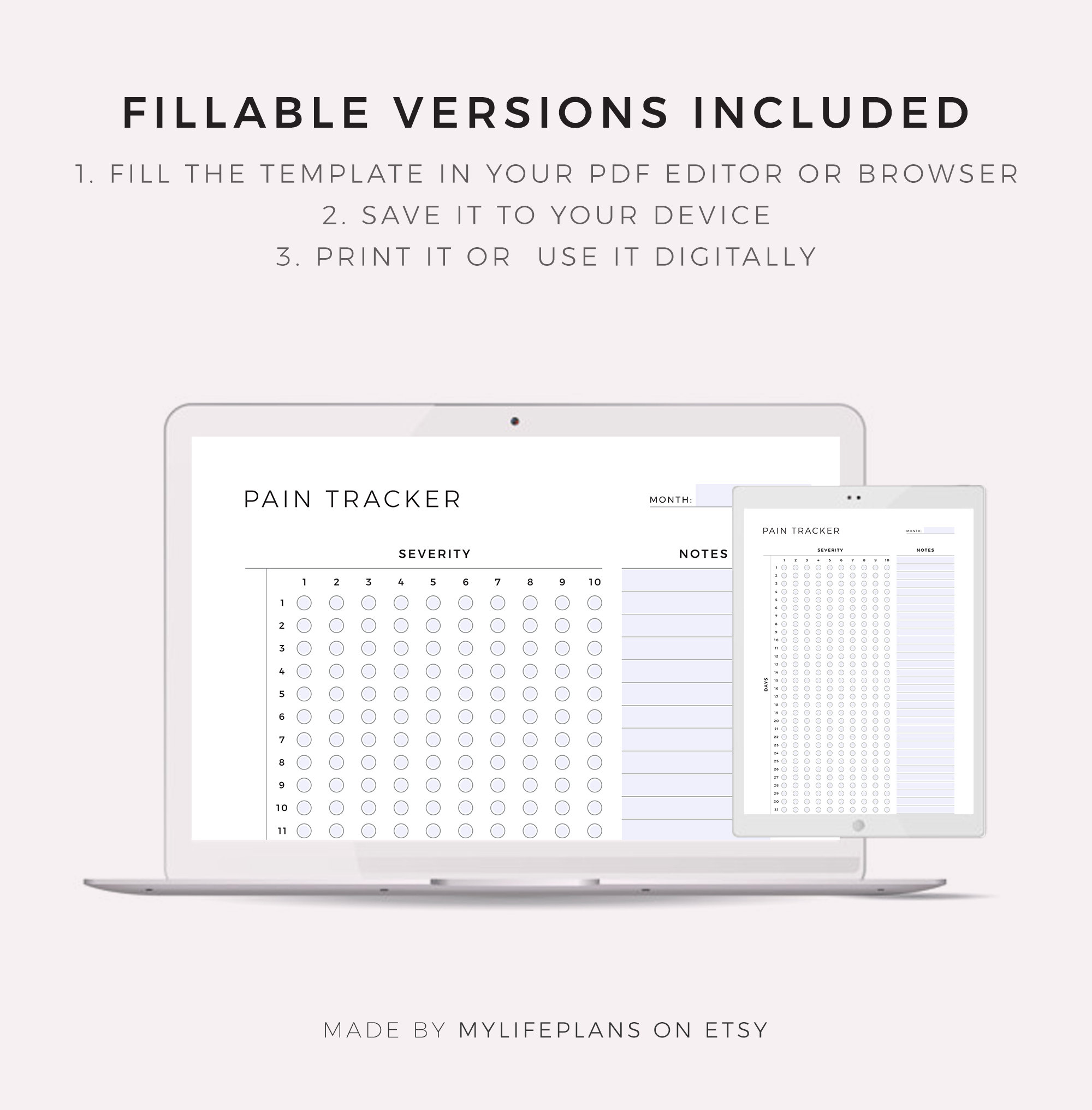 Monthly Pain Tracker Printable Template Track Daily Pain - Etsy