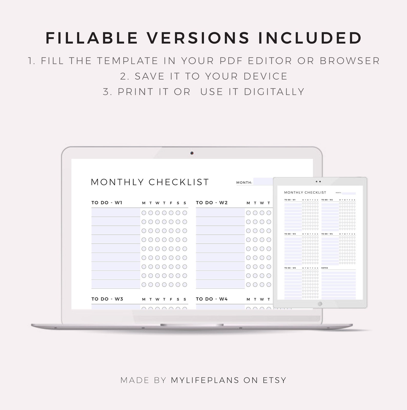Monthly Checklist Printable & Fillable Monthly to Do List - Etsy