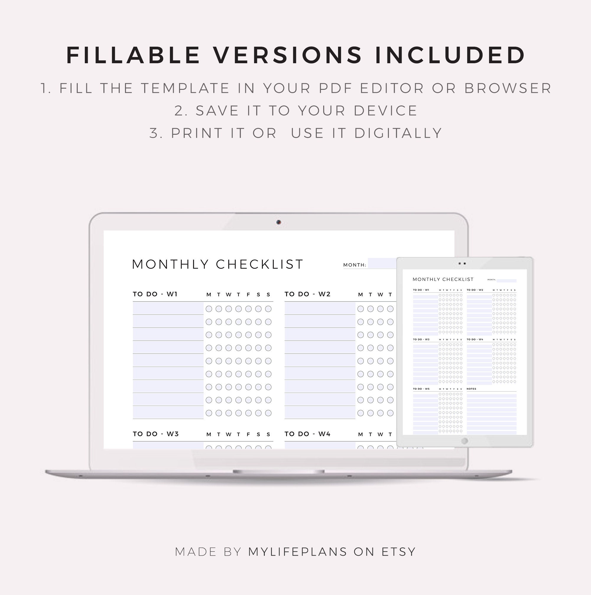 Monthly Checklist Printable & Fillable, Monthly to Do List Template ...