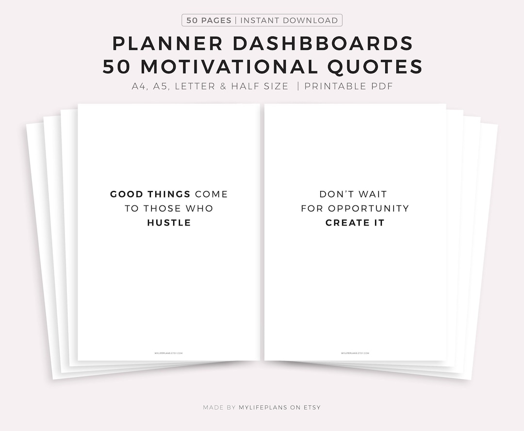 50 Motivational Quotes Planner Dashboards Printable, Minimalist Planner ...