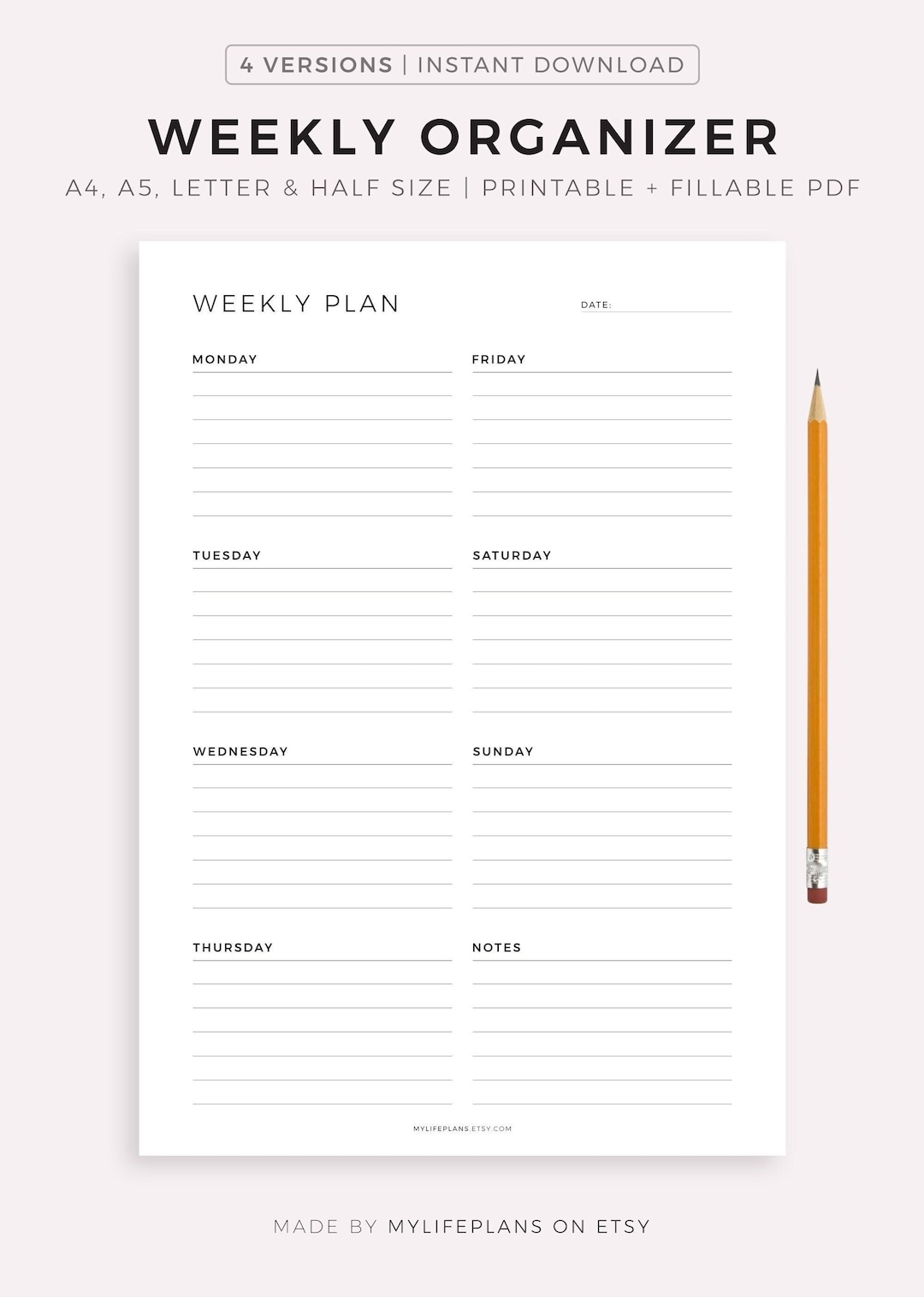 Weekly Organizer, Weekly Schedule, Weekly Planner Printable to Do List ...