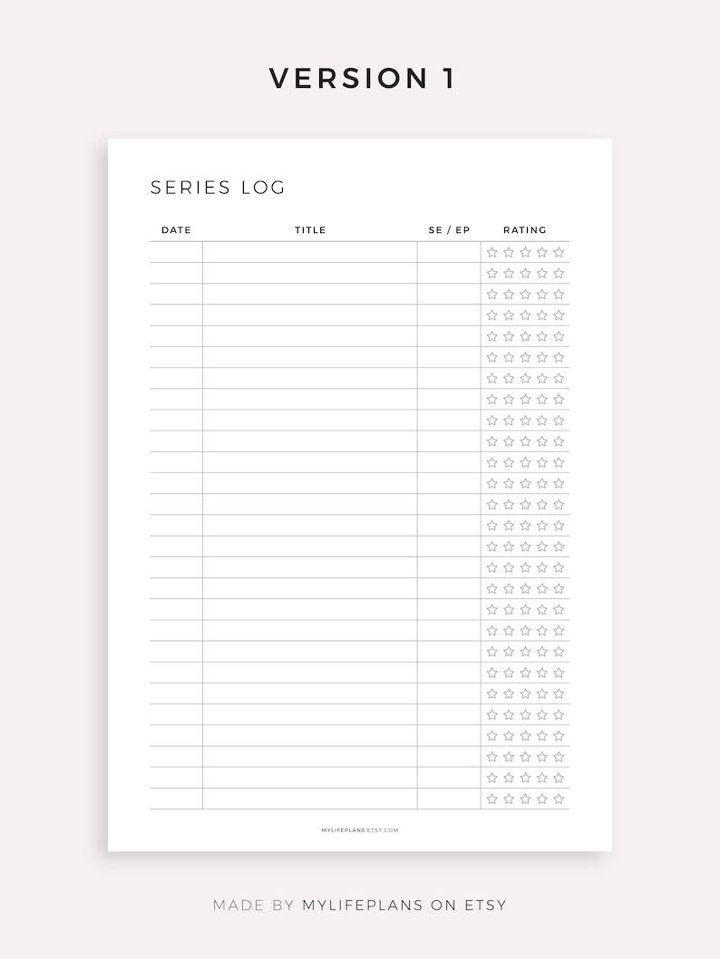 TV Series Log Printable, Series to Watch, Series I've Watched, Season ...