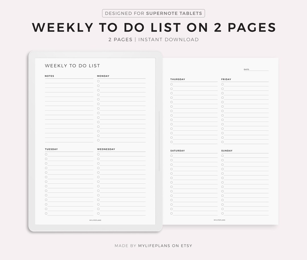 Weekly to Do List on Two Pages, Weekly Task List, Weekly Planner ...