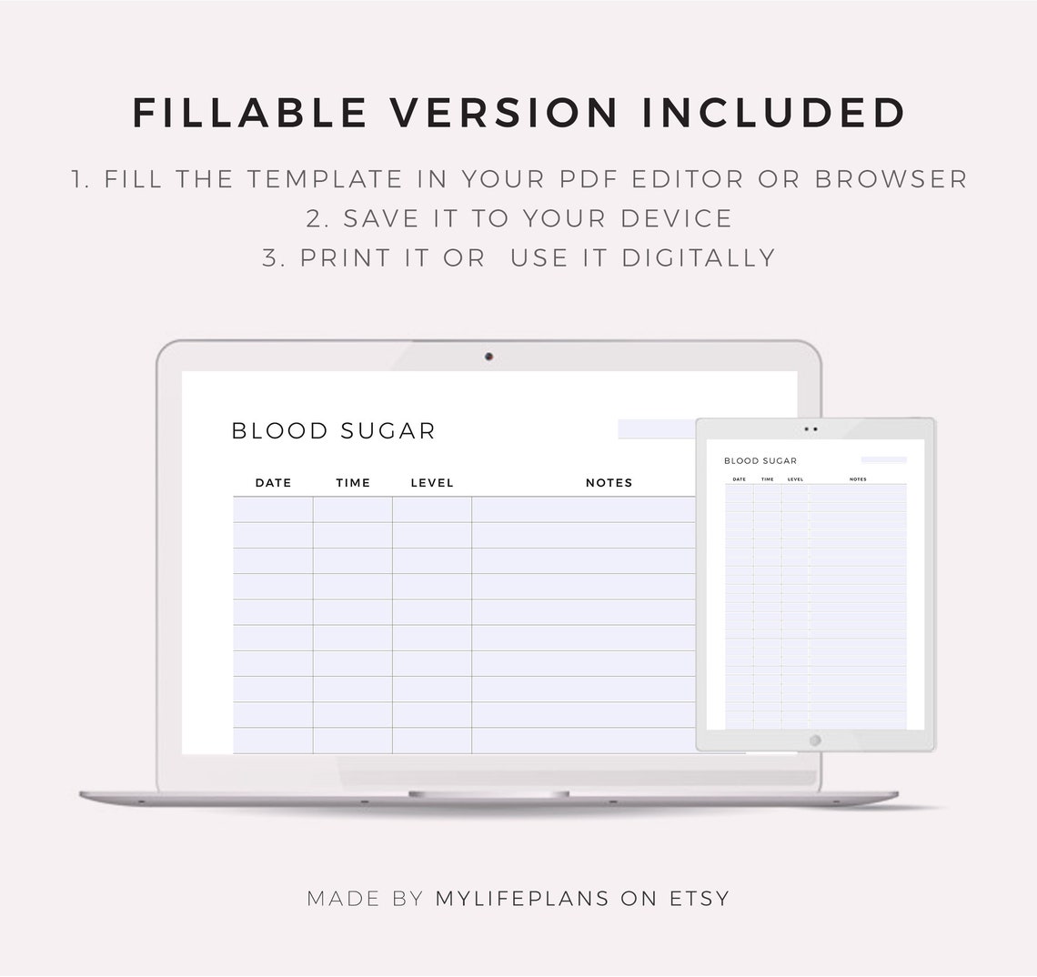 Blood Sugar Log Printable Template, Blood Glucose Tracker, Diabetic Log ...