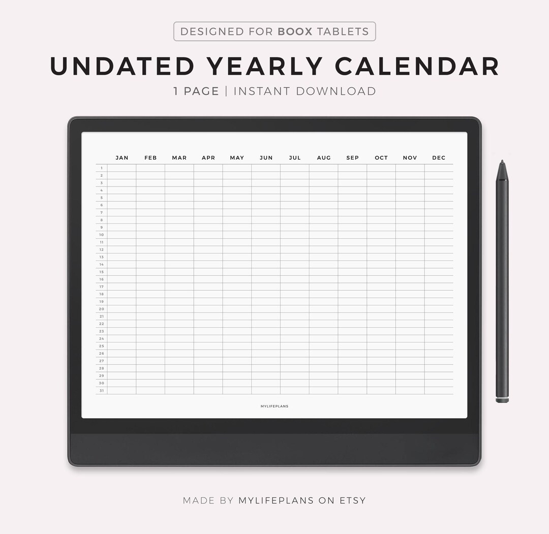 Undated Year Calendar for Boox Note Series / Tab Series / Go 10.3 ...