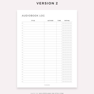 Audiobook Log, Audiobook Tracker & Journal, Book Lovers Planner ...